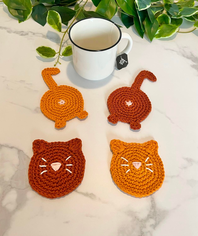 Kitty Coaster Set – Crochet Coasters for Cat Lovers
