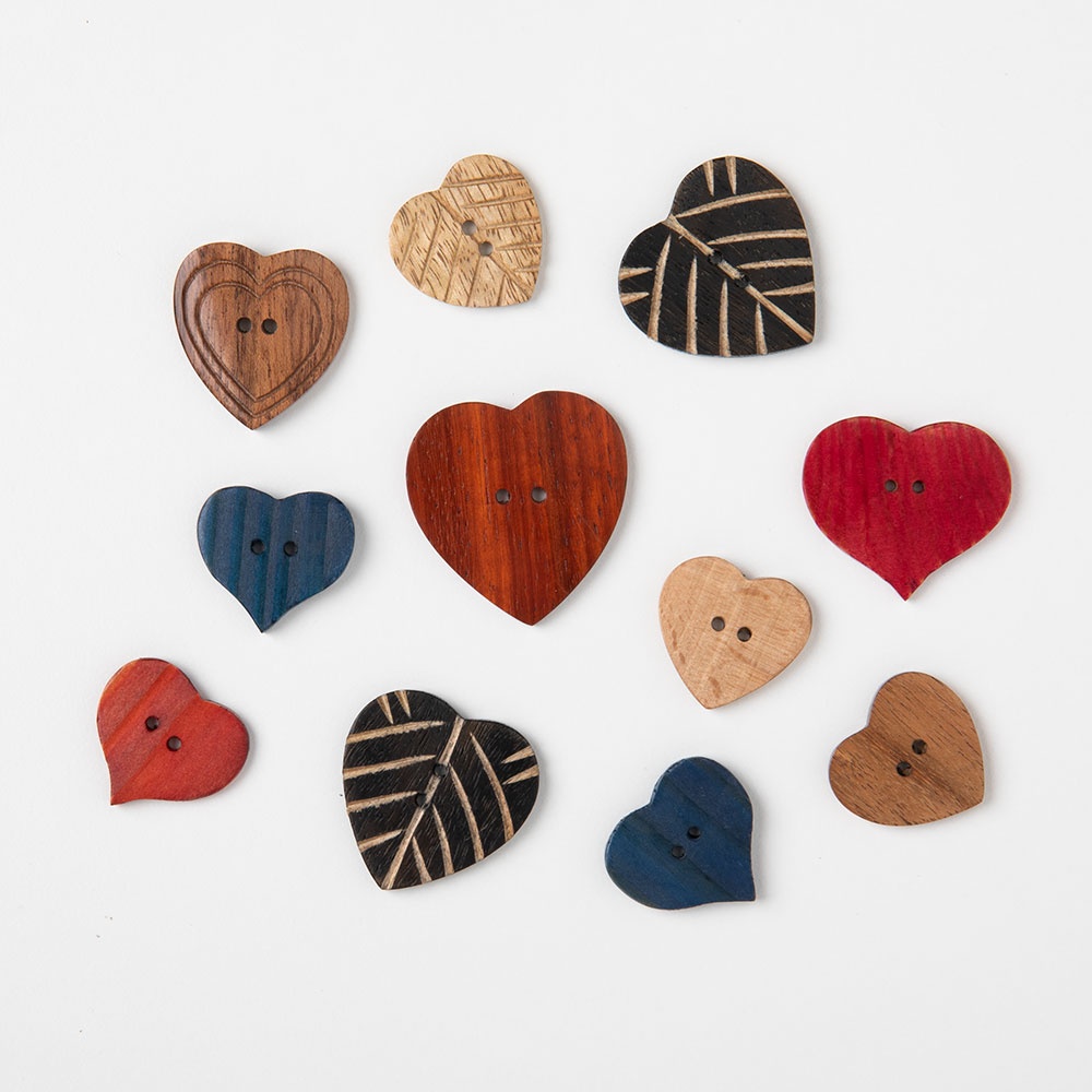 Wooden Heart Buttons – 15mm Collection