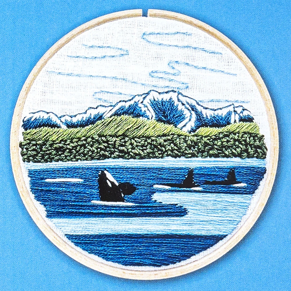 Orcas in the Sound Embroidery Kit - Beautiful Nature Design