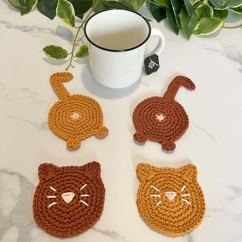 Kitty Coaster Set – Crochet Coasters for Cat Lovers